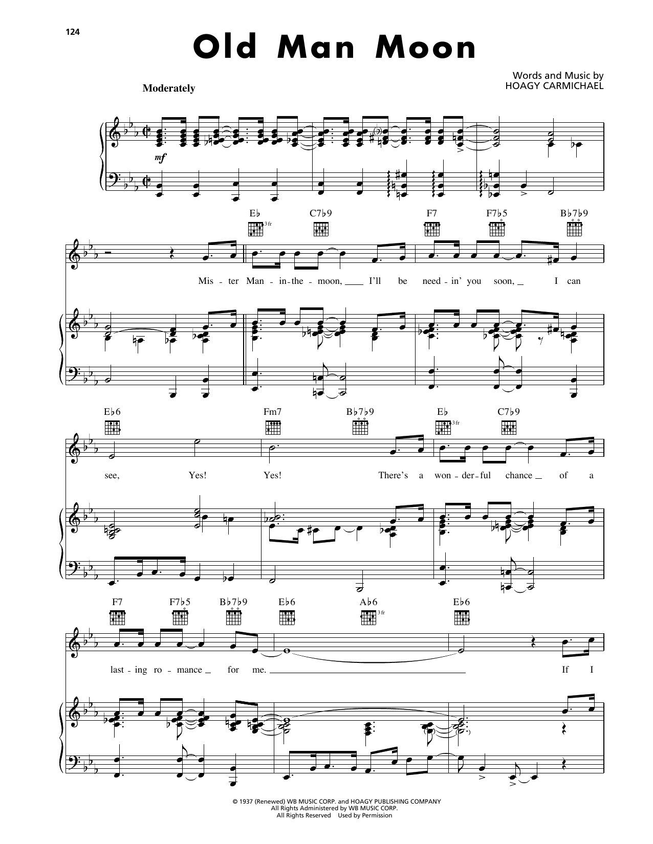 Hoagy Carmichael "Old Man Moon" Sheet Music Notes | Download PDF Score ...
